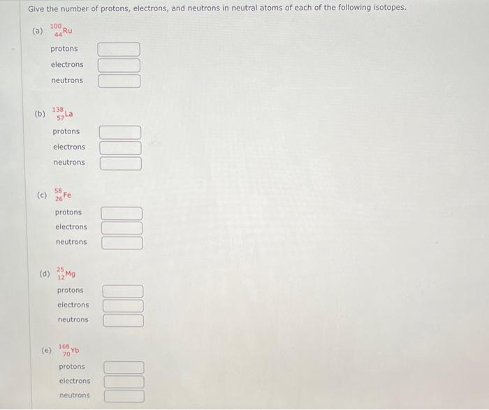 Solved Give the number of protons, electrons, and neutrons | Chegg.com