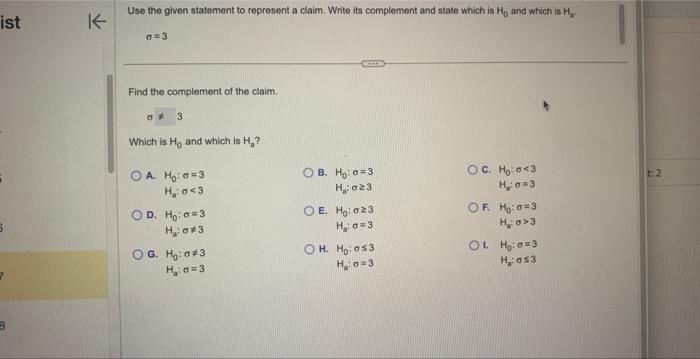 Solved Use the given statement to represent a claim. Write | Chegg.com