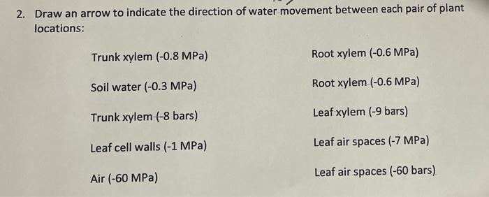 Solved 2. Draw an arrow to indicate the direction of water | Chegg.com