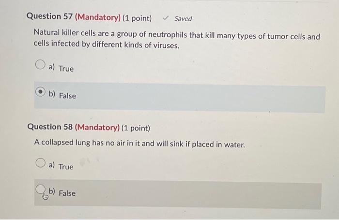 Solved Question 57 (Mandatory) (1 point) Natural killer | Chegg.com