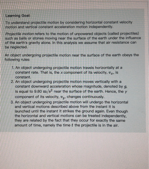 Solved Learning Goal: To understand projectile motion by | Chegg.com