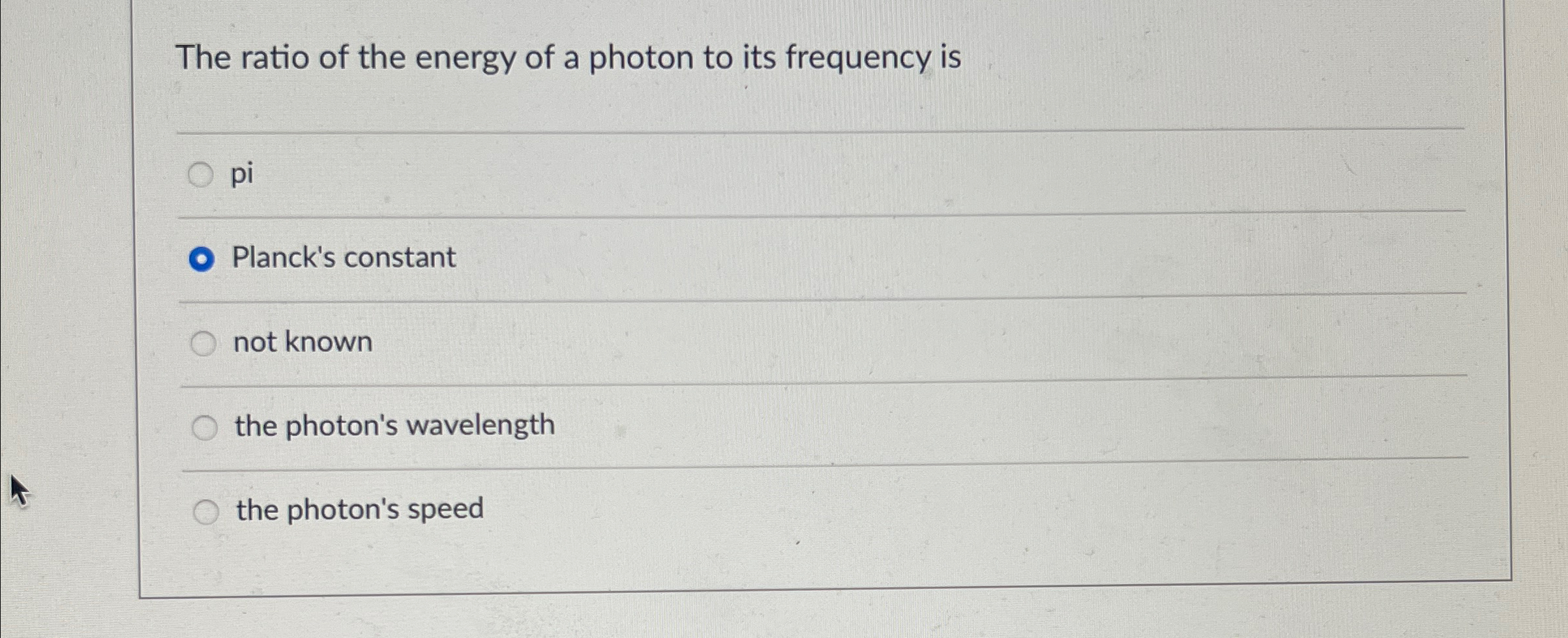 Solved The ratio of the energy of a photon to its frequency | Chegg.com
