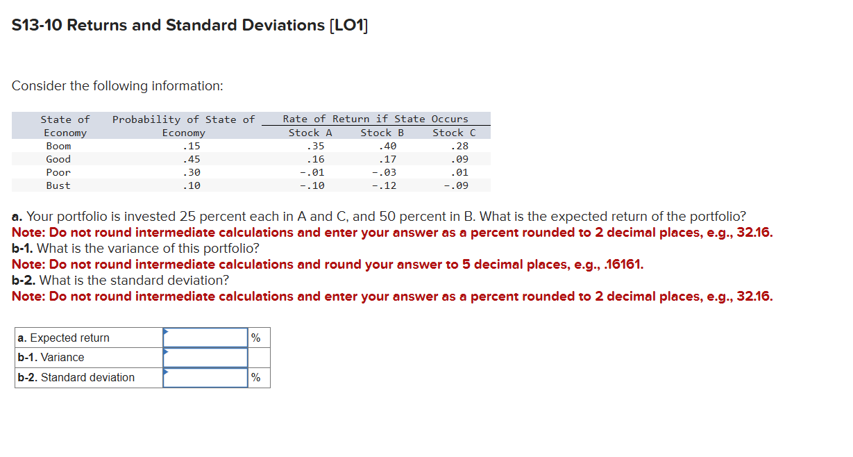 Solved S13-10 ﻿Returns and Standard Deviations [LO1]Consider | Chegg.com