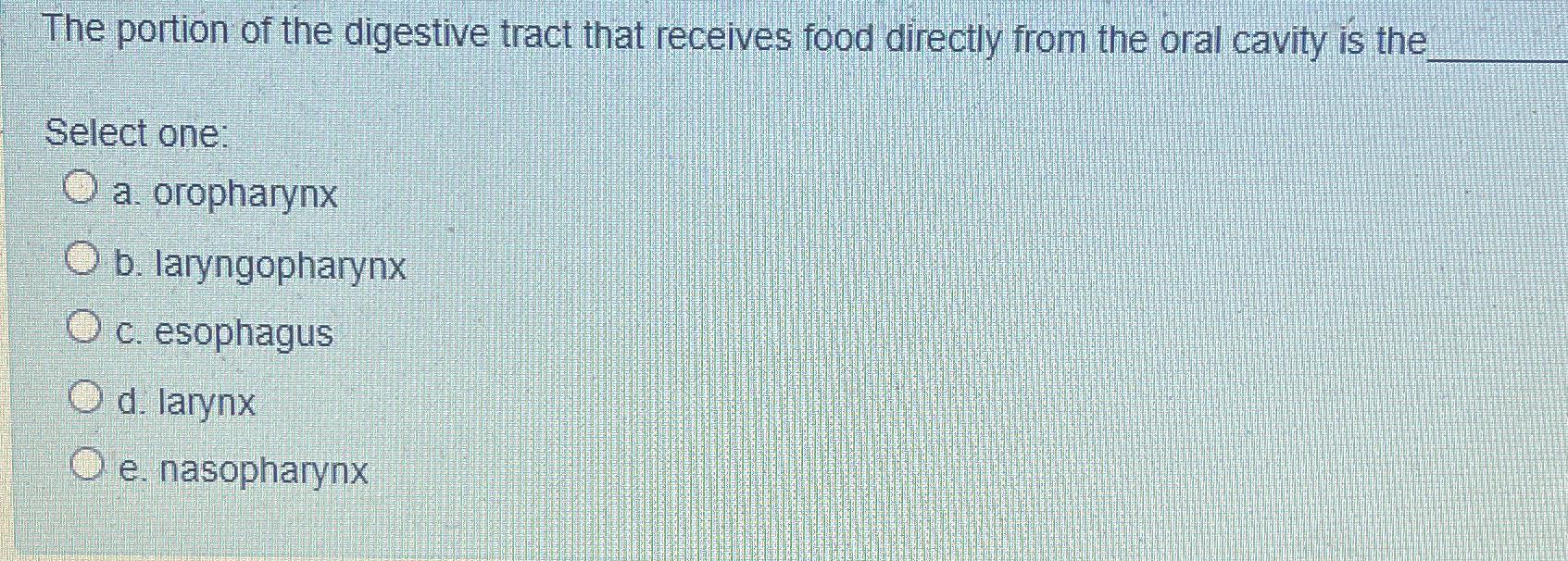 Solved The portion of the digestive tract that receives food | Chegg.com