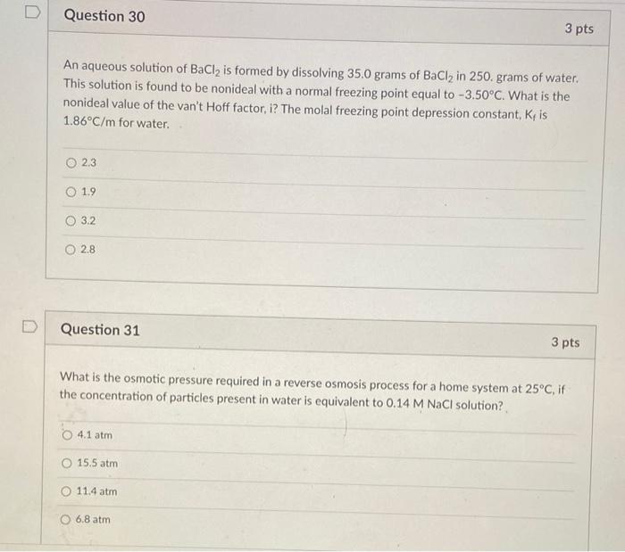 Solved U Question 30 3 pts An aqueous solution of BaCl2 is | Chegg.com