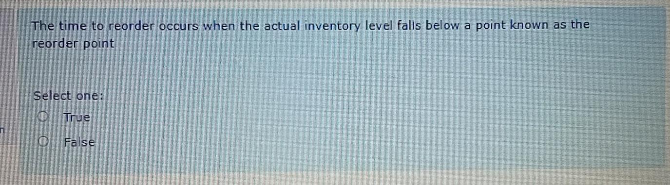 Solved The time to reorder occurs when the actual inventory | Chegg.com