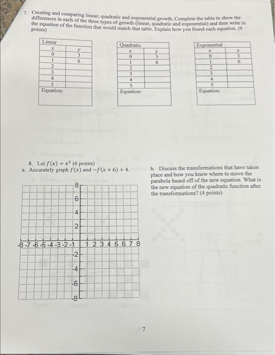 Solved 7. Creating and comparing linear, quadratic and | Chegg.com