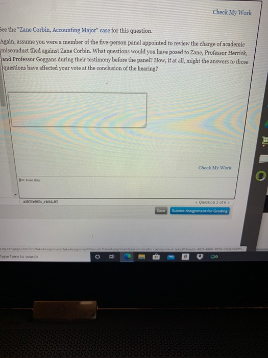 Check My Work See the "Zane Corbin, Accounting Major" | Chegg.com