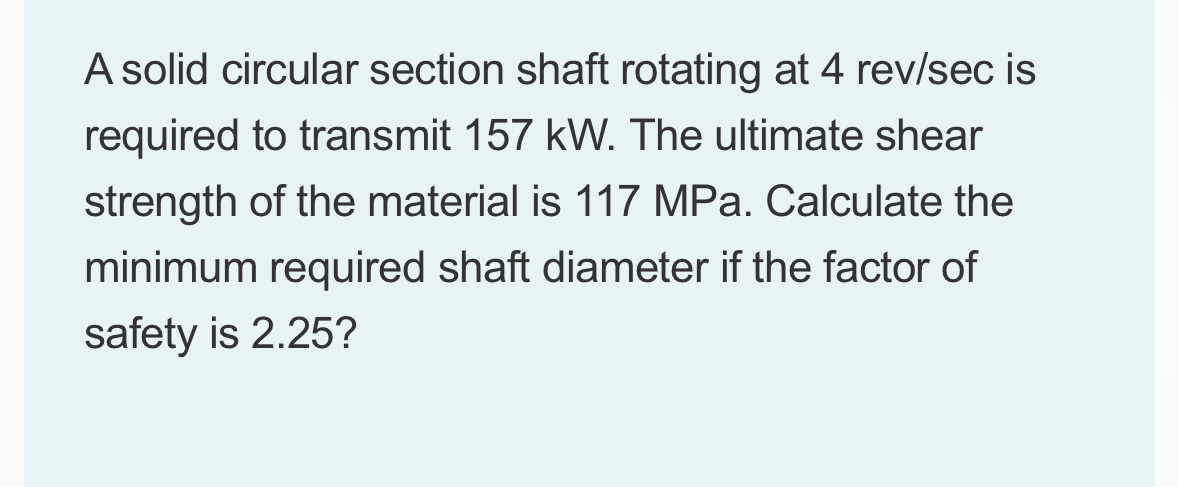 Solved A solid circular section shaft rotating at 4revsec | Chegg.com
