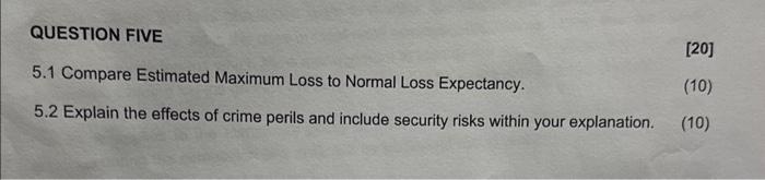 Solved QUESTION FIVE [20] 5.1 Compare Estimated Maximum Loss | Chegg.com