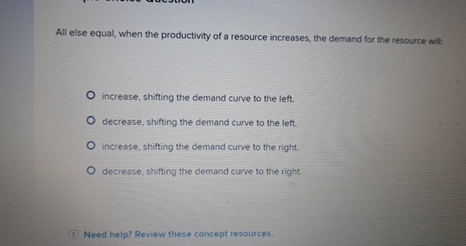 Solved All else equal, when the productivity of a resource | Chegg.com