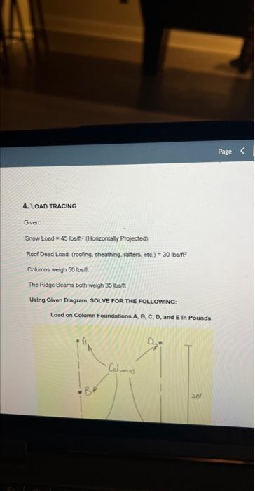 Solved 4. LOAD TRACING Given Snow Load = 45lbsin | Chegg.com