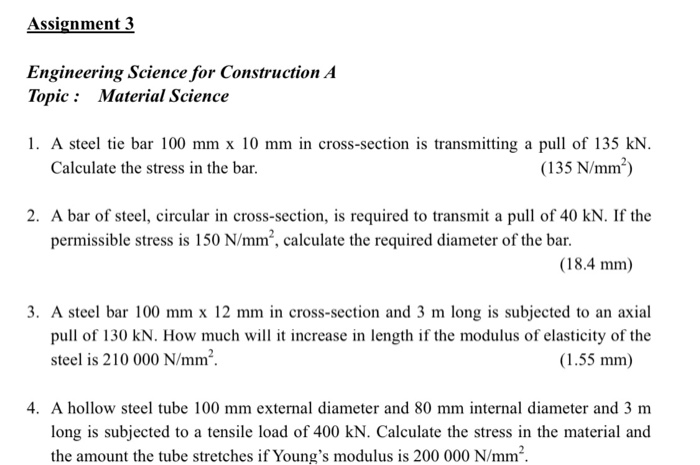 Solved Assignment 3 Engineering Science for Construction A | Chegg.com