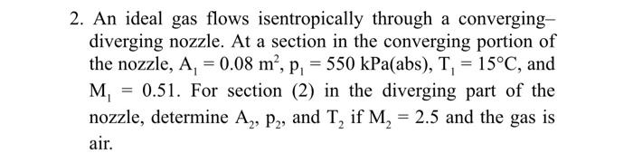 Solved 2. An ideal gas flows isentropically through a | Chegg.com