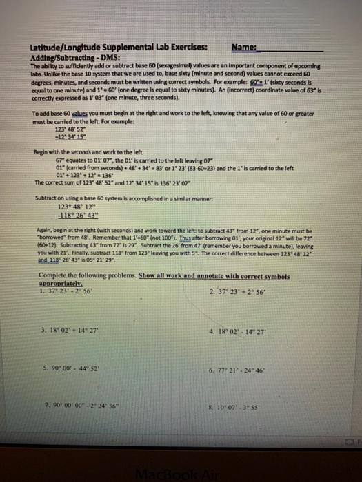 Solved Latitude/Longitude Supplemental Lab Exercises: Name: | Chegg.com
