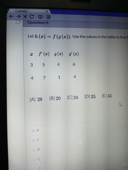 Solved let h(x)=f(g(x)). use the values in the table to find | Chegg.com