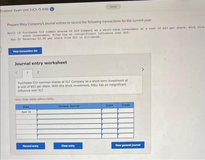 Solved Prepare Riley Company's journal entries to record the | Chegg.com