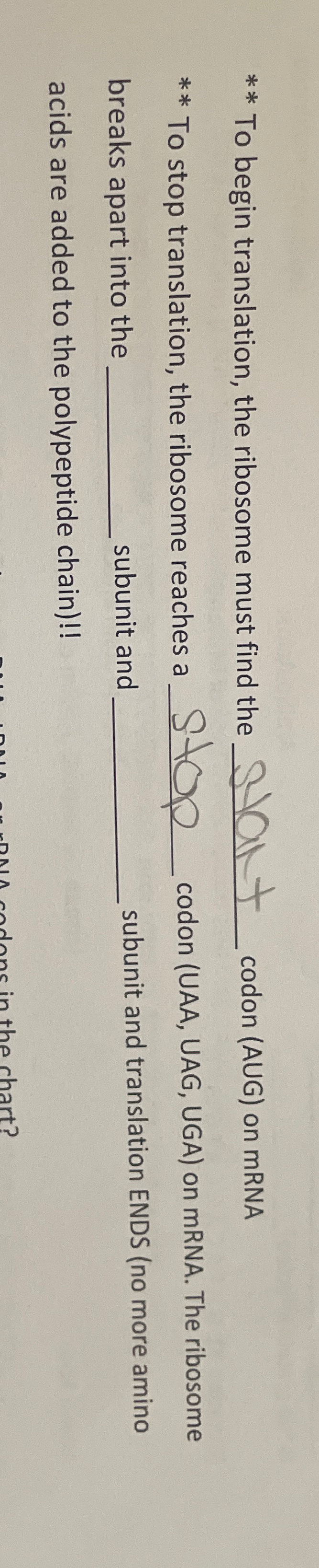 Solved ** ﻿To begin translation, the ribosome must find the | Chegg.com