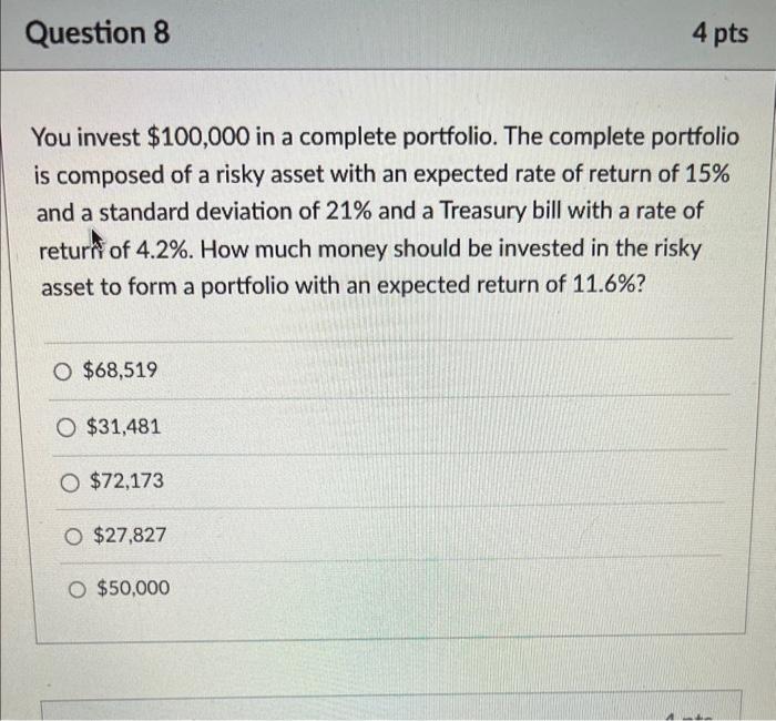 Solved You invest $100,000 in a complete portfolio. The | Chegg.com