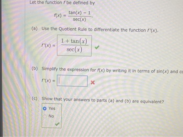 Solved Let the function f be defined by f(x)=sec(x)tan(x)−1 | Chegg.com
