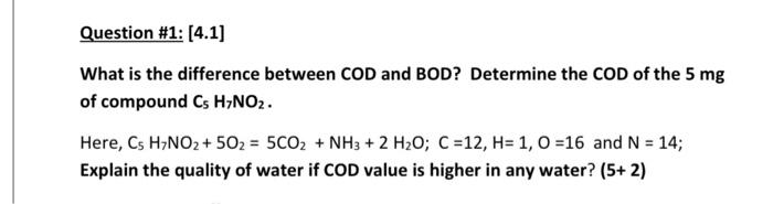 Solved What is the difference between COD and BOD? Determine | Chegg.com