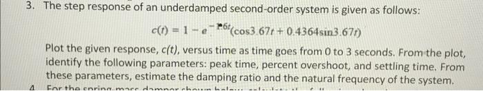 Solved 3. The step response of an underdamped second-order | Chegg.com