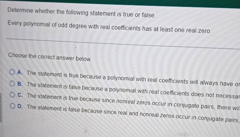Determine whether the following statement is true or | Chegg.com