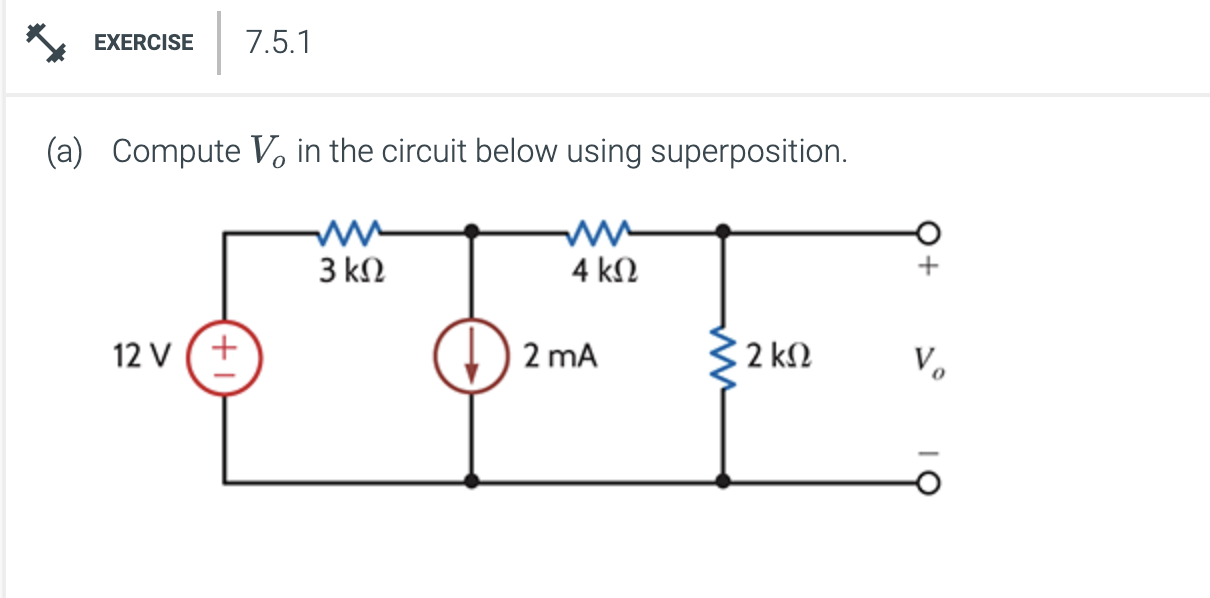 EXERCISE7.5.1(a) ﻿Compute Vo ﻿in the circuit below | Chegg.com
