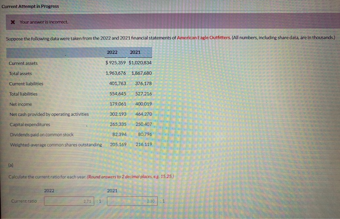 Solved Current Attempt in Progress X Your answer is | Chegg.com