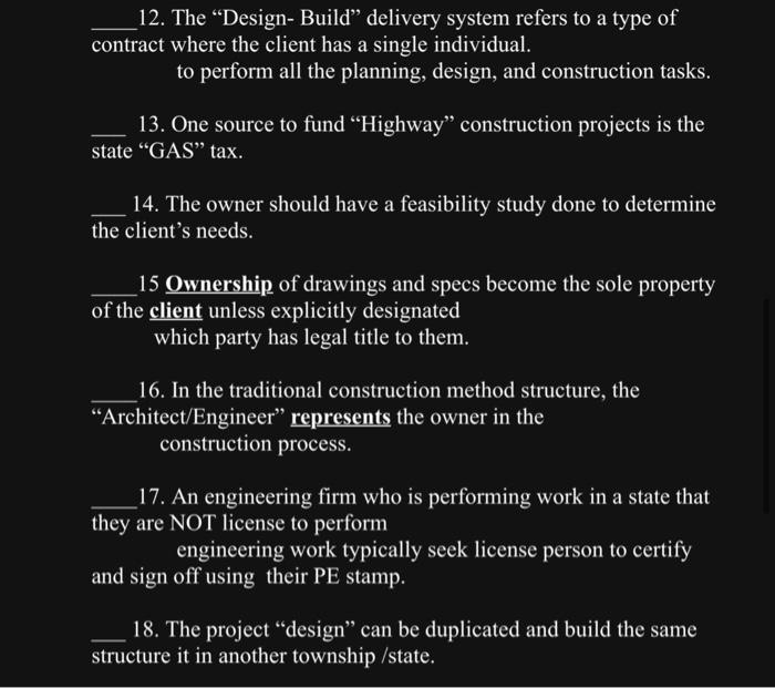 Solved 12. The "Design- Build" delivery system refers to a | Chegg.com