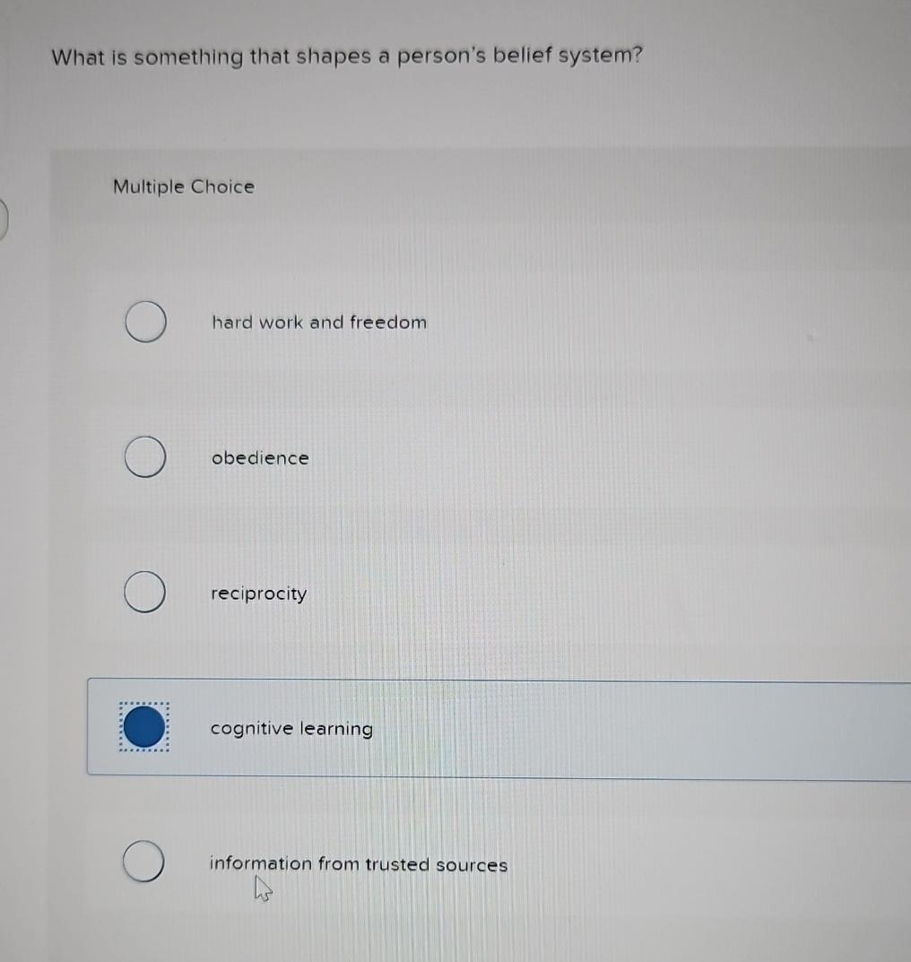 Solved What is something that shapes a person's belief | Chegg.com