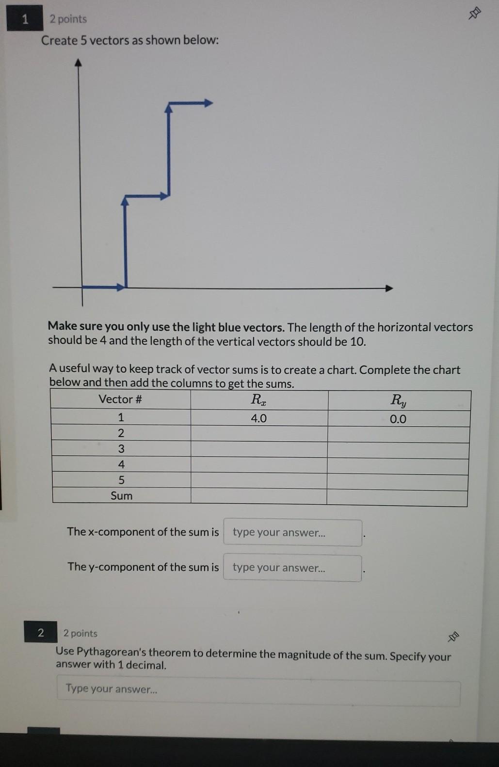 Solved 2 points Create 5 vectors as shown below: Make sure | Chegg.com