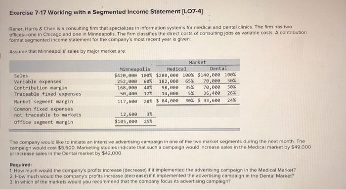 Solved Exercise 7-17 Working with a Segmented Income | Chegg.com