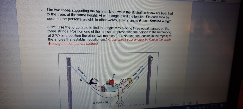 Solved 5. The two ropes supporting the hammock shown in the | Chegg.com