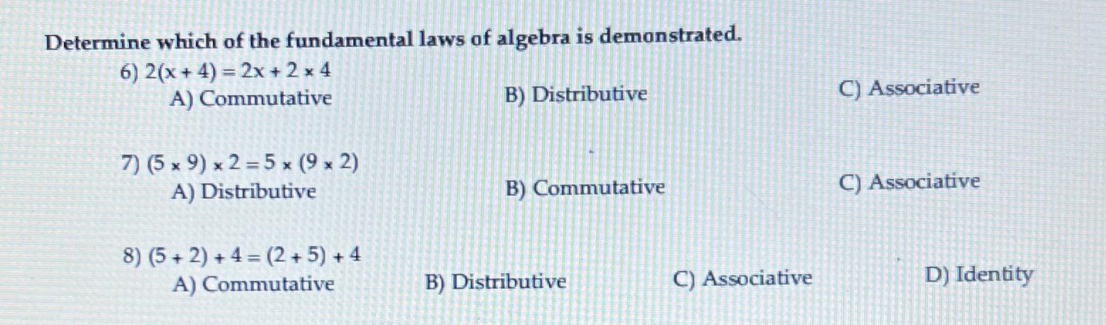 Solved Determine which of the fundamental laws of algebra is | Chegg.com