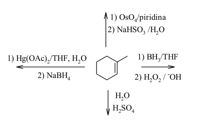 Solved 1 1) OsO4/ piridina 2) NaHSO3/H2O 1) Hg(OAc)2/THF,H2O | Chegg.com