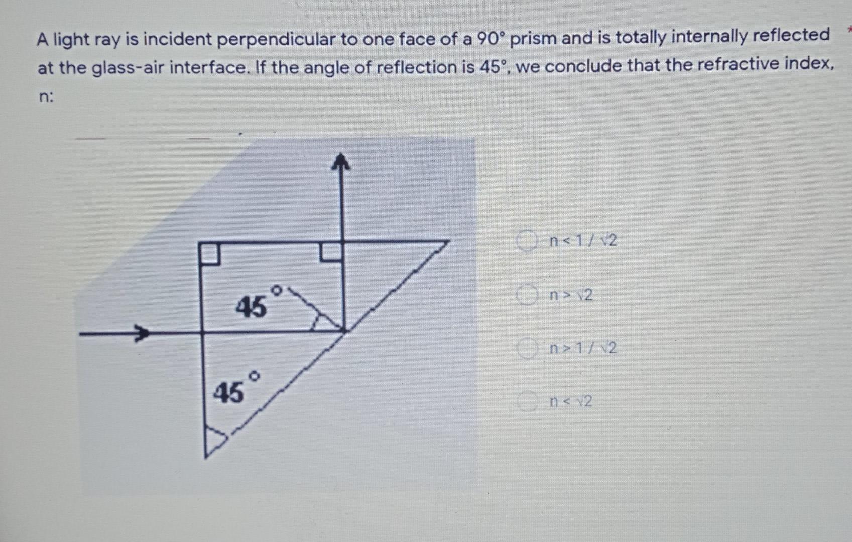 Solved A light ray is incident perpendicular to one face of | Chegg.com