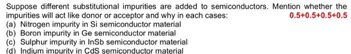 Solved Suppose different substitutional impurities are added | Chegg.com