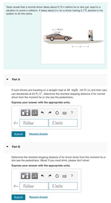 Solved Tests reveal that a normal driver takes about 0.75 s | Chegg.com