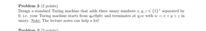 Solved Problem 2 (2 points) Design a standard Turing machine | Chegg.com