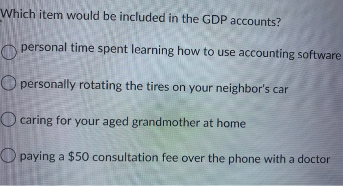 Solved Which Item Would Be Included In The GDP Accounts O Chegg Solved Which Item Would Be Included In The GDP Accounts O Chegg