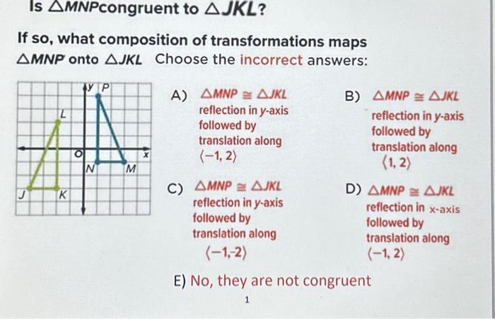 Solved Is MNP congruent to JKL? If so, what composition of | Chegg.com