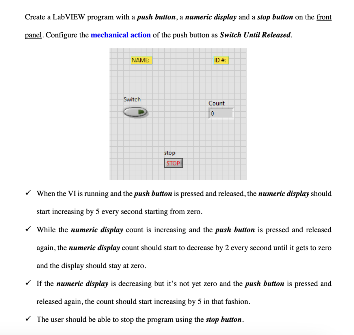 checkmark \) ﻿When the VI is running and the push | Chegg.com