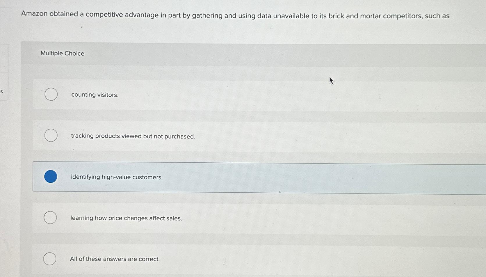 Solved Amazon obtained a competitive advantage in part by | Chegg.com