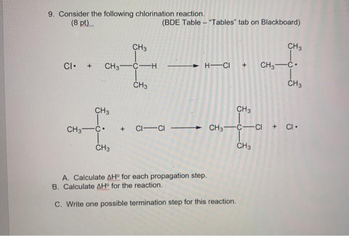 Solved 9. Consider the following chlorination reaction. (8 | Chegg.com
