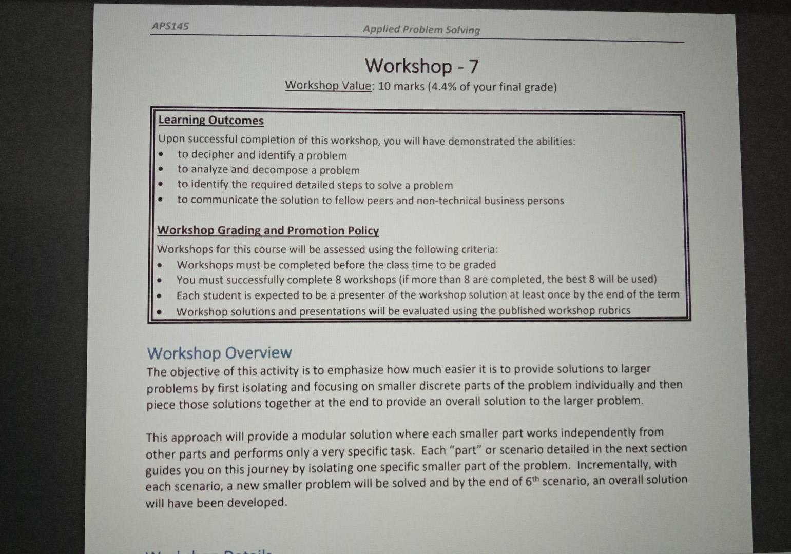 Solved APS145 Applied Problem Solving Workshop - 7 Workshop | Chegg.com Solved APS145 Applied Problem Solving Workshop - 7 Workshop | Chegg.com