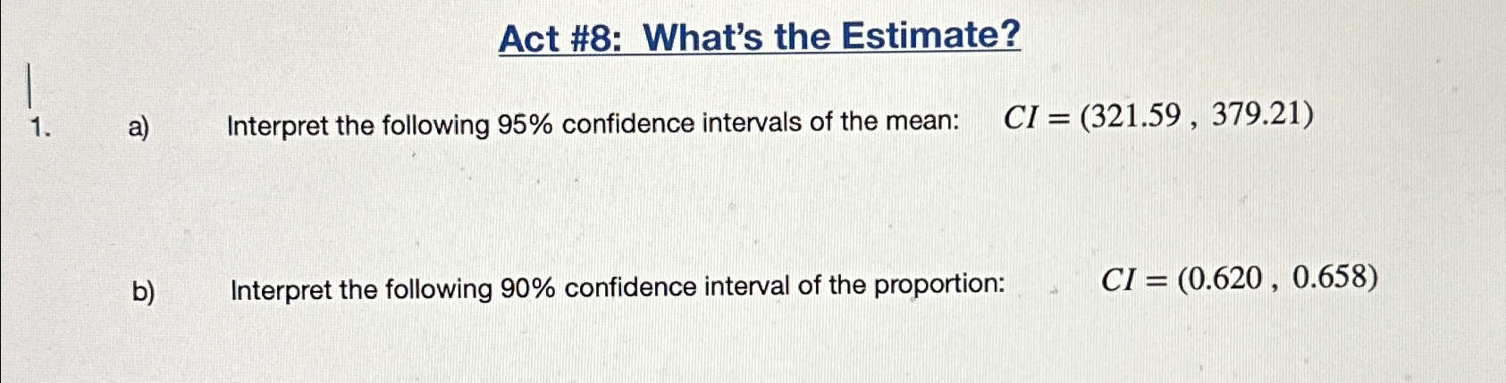 Solved Act #8: What's the Estimate?a) ﻿Interpret the | Chegg.com