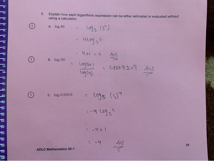 Solved Workbook Lesson 4.1: Introduction to Logarithms | Chegg.com
