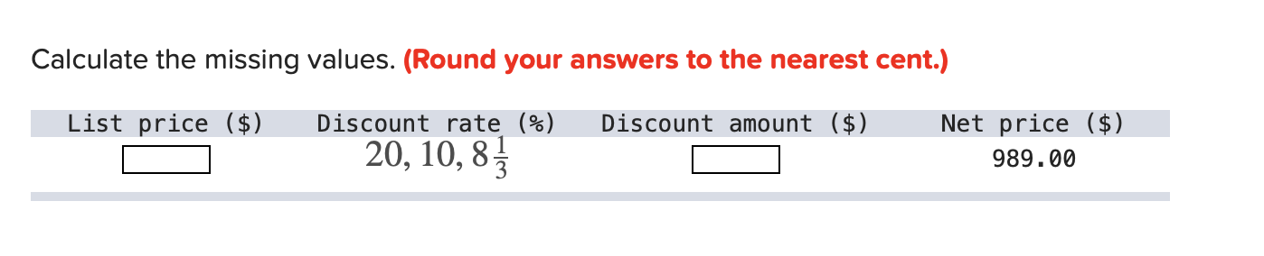Solved Calculate the missing values. (Round your answers to | Chegg.com
