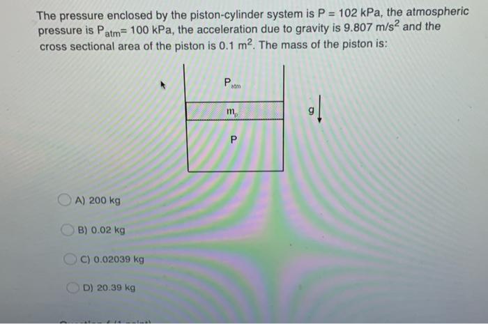 Solved The pressure enclosed by the piston-cylinder system | Chegg.com